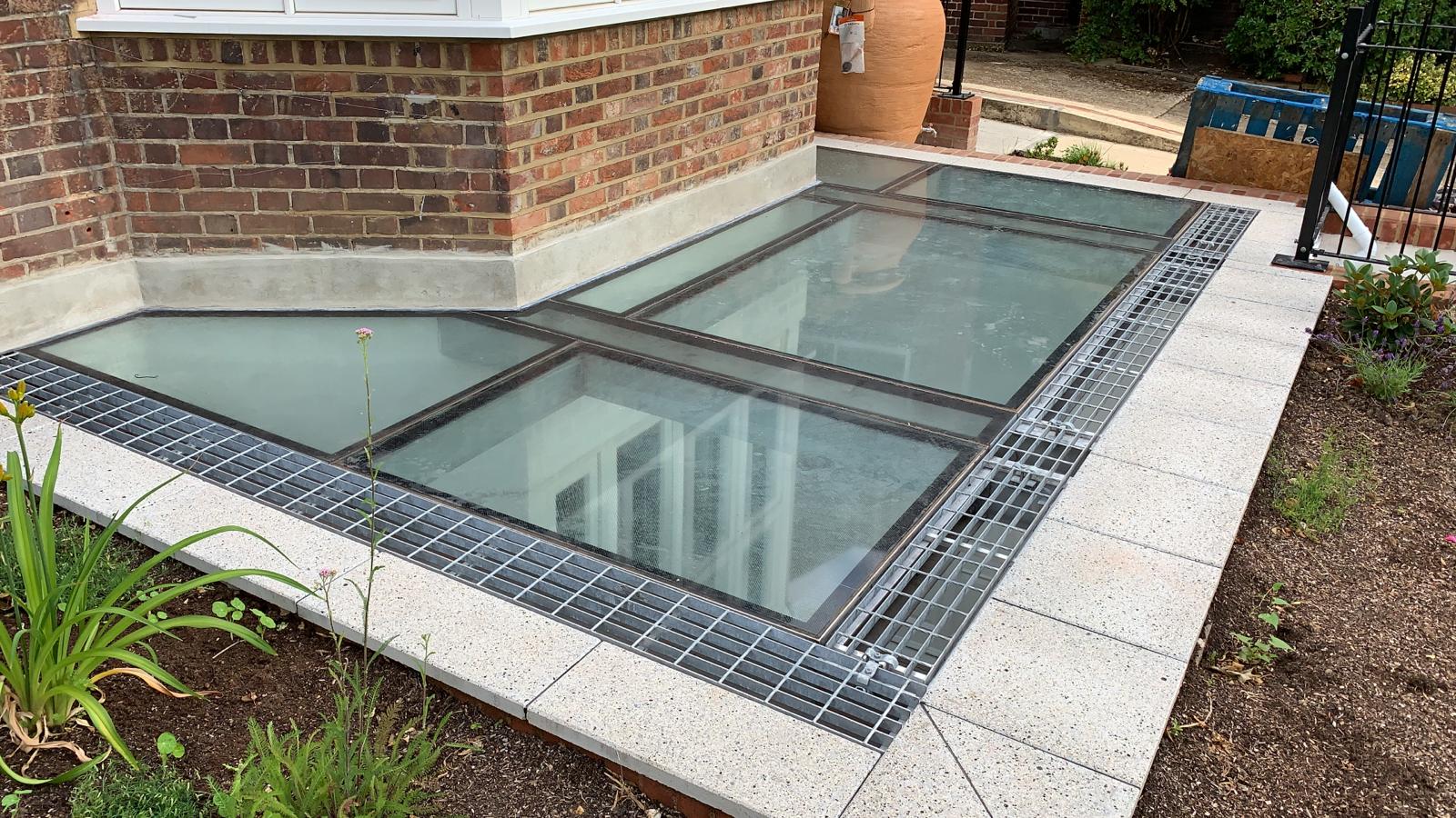 Walk on glass floor panels from structural glass for floor and glazing